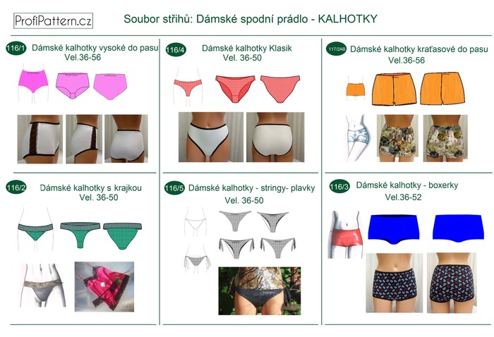 Soubor střihů dámského spodního prádla - kalhotky :: Profipattern.cz